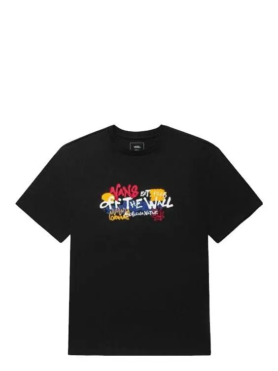 VANS Graffiti Alphabet Cartoon Printing Sports Loose Short Sleeve Couple Style - Black