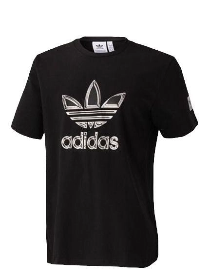 Adidas Originals Logo Printing Sports Short Sleeve Tee Silver - Black