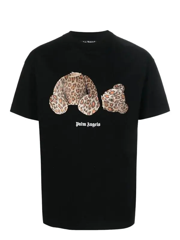 Palm Angels Leopard Bear Classic Tee 'black Brown - Black/brown