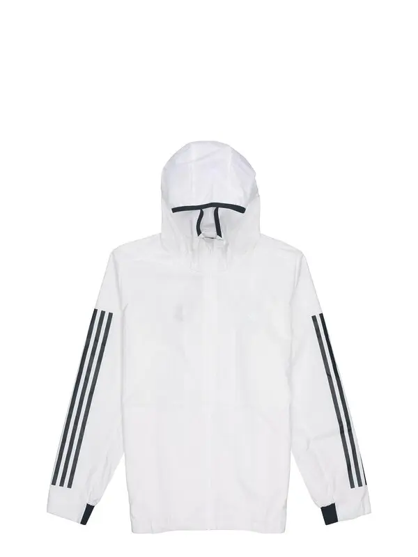 Adidas Hooded Sports Jacket With Striped Sleeves - White
