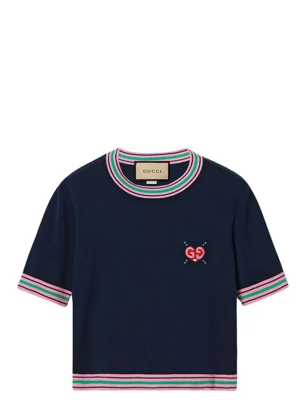 Gucci Fine Knit Sweater With Embroidery - Navy