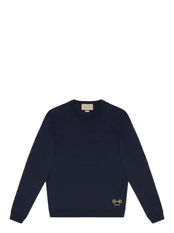 Gucci Wool Sweater With Horsebit Intarsia - Navy