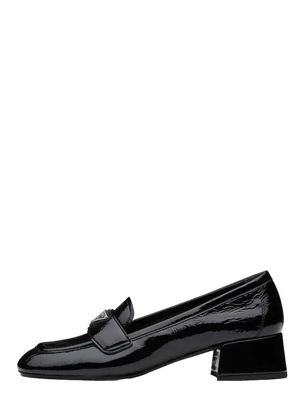 Prada Triangle Logo Patent Leather Loafers - Black/silver