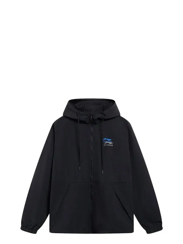LI-NING Double Logo Hooded Waterproof Jacket - Black/grey/blue