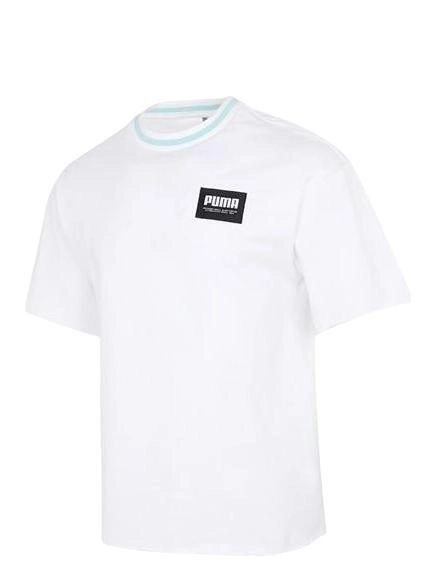 PUMA Logo Loose Sports Round Neck Short Sleeve - White