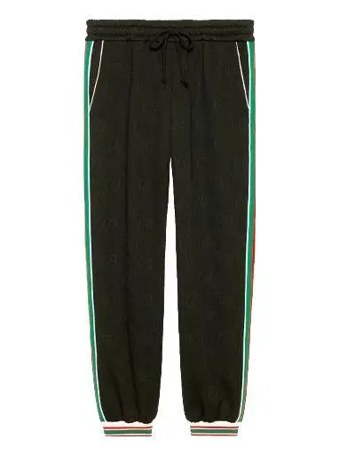 Gucci Classic Red Green Gg Knit Jogging Sports Pants - Black