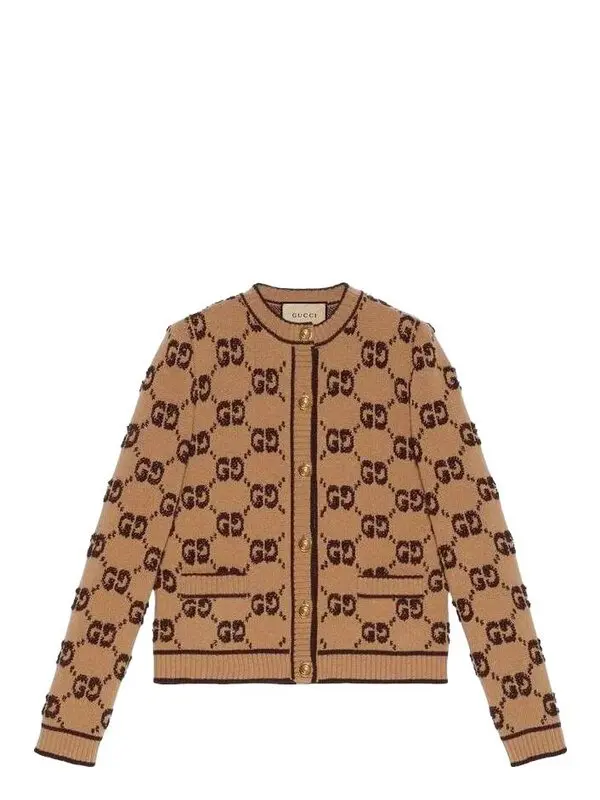 Gucci Gg Wool Boucle Jacquard Cardigan - Camel/brown