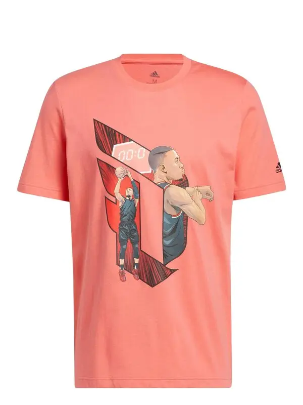 Adidas Dame Casual Basketball Cartoon Character Sports Round Neck Breathable Short Sleeve Pink - Multi-color