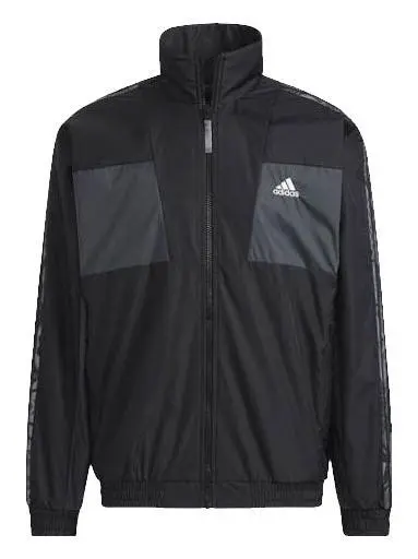 Adidas Limited Reversible Fleece Lined Colorblock Stand Collar Logo Jacket - Black