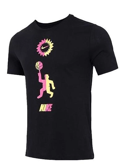 Nike Basketball Sports Contrasting Colors Printing Round Neck Short Sleeve - Black