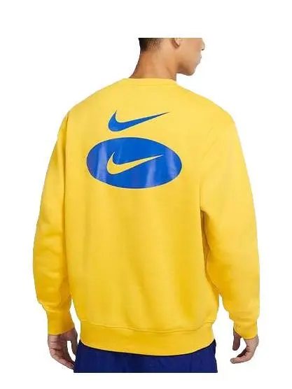 Nike As Nsw Sl Bb Crew Logo Casual Sports Fleece Lined Round Neck Long Sleeves - Yellow