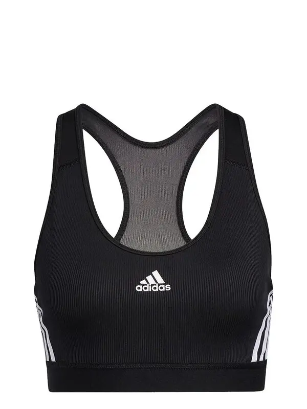 Adidas Believe This 3-stripes Medium Support Rib Bra Asia Sizing 'black White - Black/white