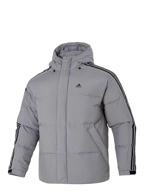 Adidas 3-stripe Puff Down Coat - Grey/black