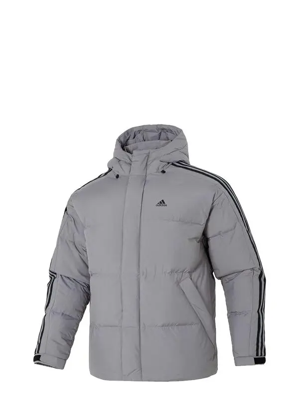 Adidas 3-stripe Puff Down Coat - Grey/black