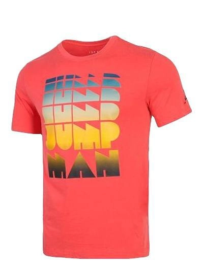 JORDAN Gradient Multi-color Alphabet Washed Round Neck Short Sleeve - Red