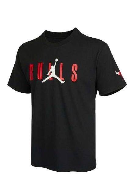 JORDAN Nba Chicago Bulls Alphabet Printing Basketball Sports Round Neck Short Sleeve - Black