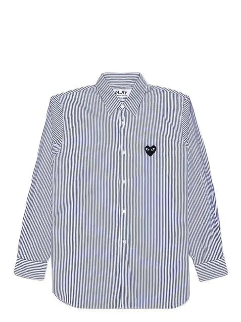 Play Comme Des Garcon Black Emblem Striped Button Down Shirt - Blue