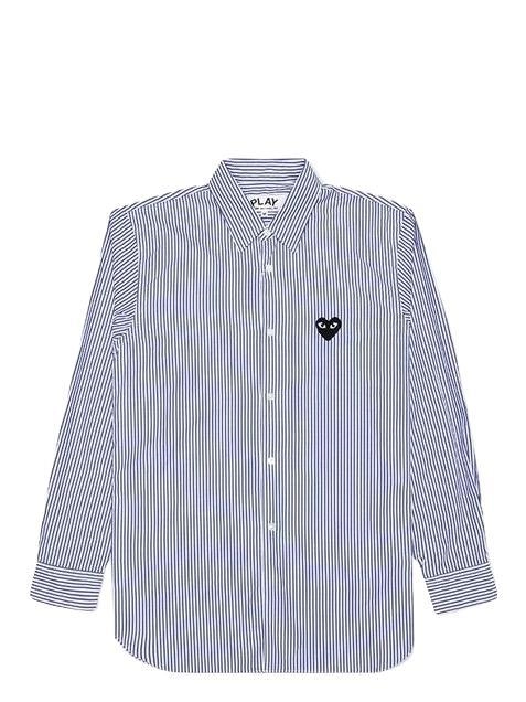 Play Comme Des Garcon Black Emblem Striped Button Down Shirt - Blue