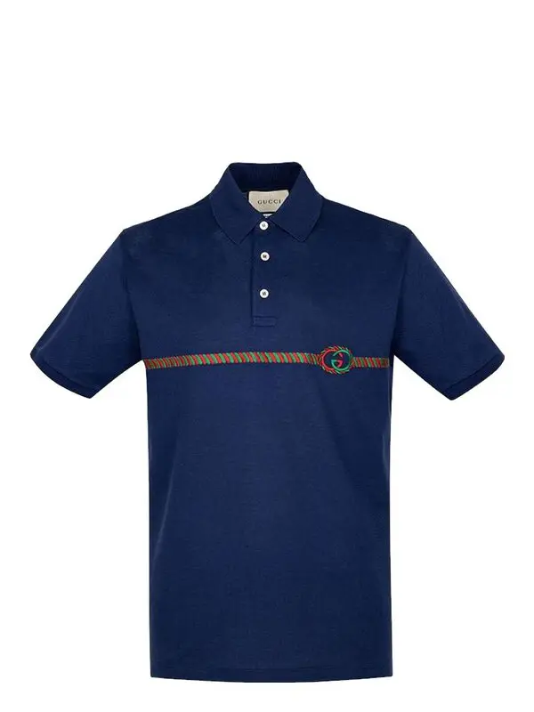 Gucci Logo-embroidered Polo Shirt - Navy
