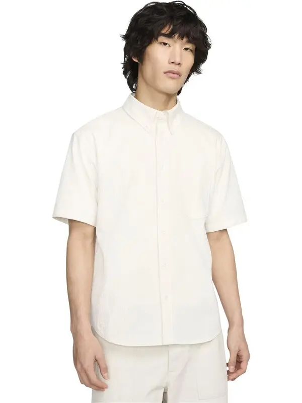 Nike Short Sleeve Seersucker Button-down Shirt Asia Sizing 'phantom - Phantom/phantom