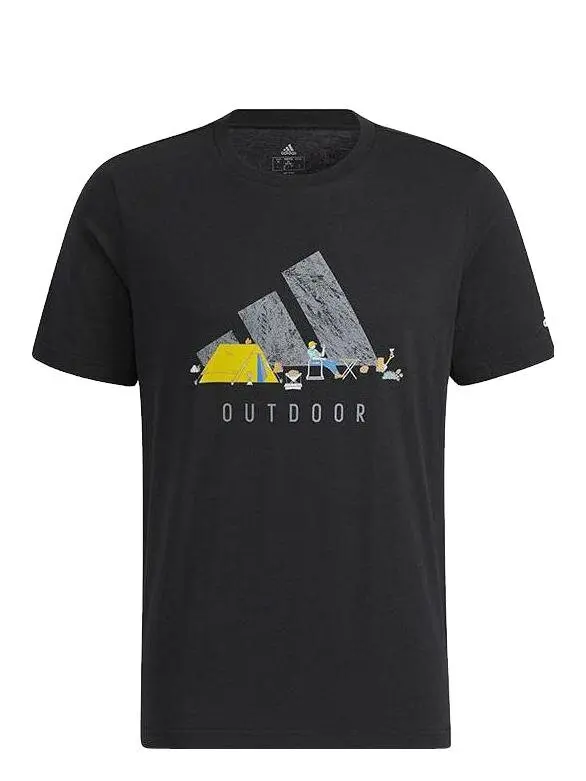 Adidas Printing Logo Solid Color Round Neck Short Sleeve Black T-shirt - Multi-color