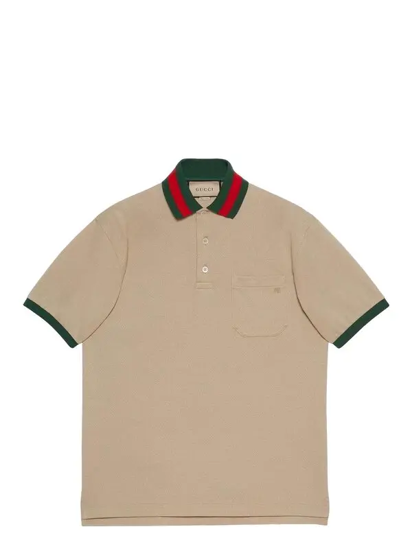 Gucci Cotton Piquet Polo With Web Collar - Beige