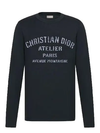 Dior Letter Print Round Neck Long Sleeve For Navy - Blue