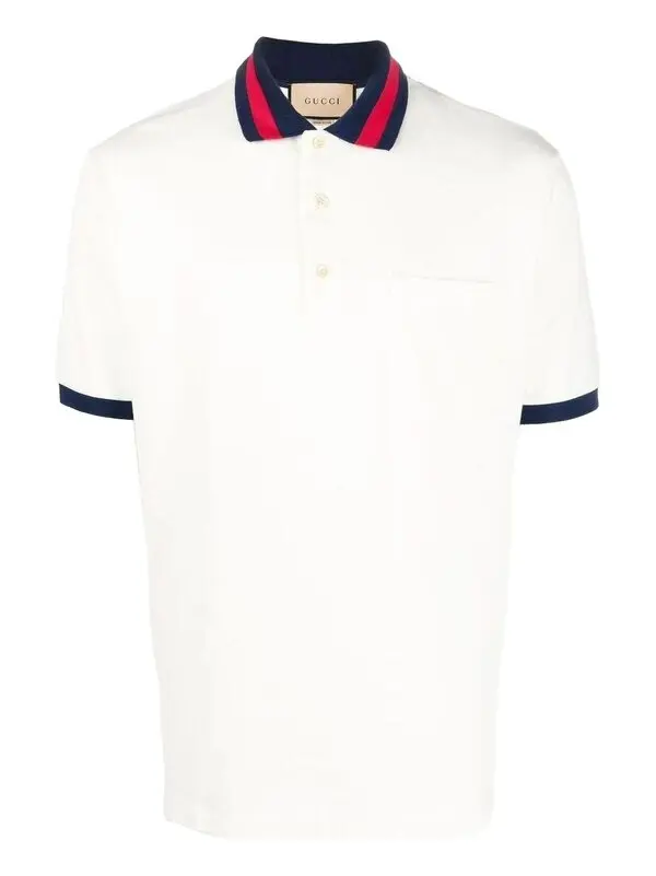 Gucci Cotton Piquet Polo With Web Collar 'ivory - White