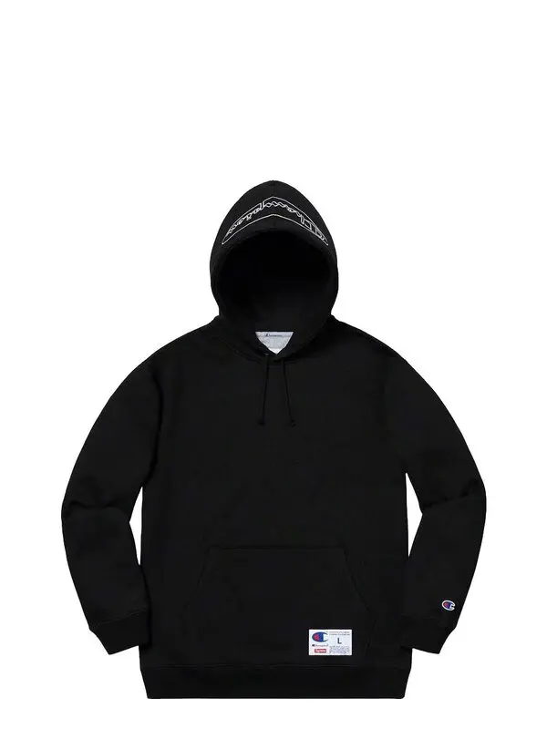 Supreme X Champion Ss19 Outline Hooded Sweatshirt - Black