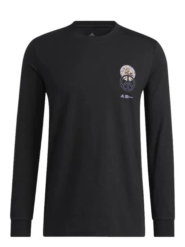 Adidas Back Alphabet Printing Cotton Knit Round Neck Pullover Long Sleeves Black T-shirt - Default Color
