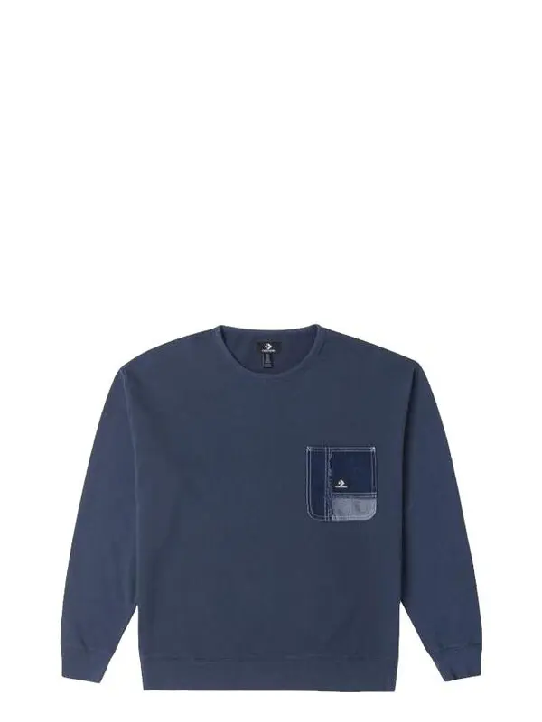 CONVERSE Denim Patchwork Crew Sweatshirt - Navy