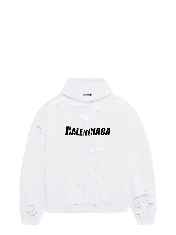 Balenciaga Destroyed Logo Hoodie - White