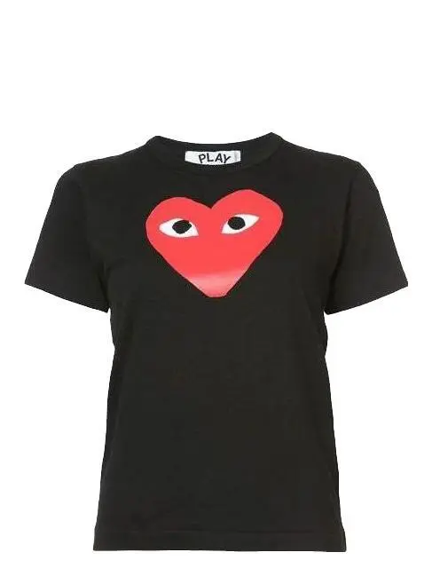 Play Comme Des Garcon T-shirt With Large Red Heart Applique - Black