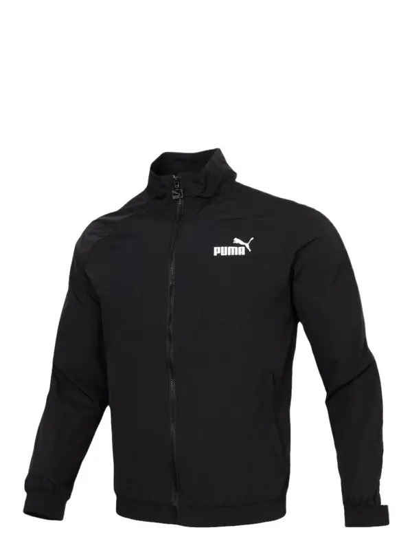 PUMA Logo Stand Collar Zip Up Woven Jacket - Black