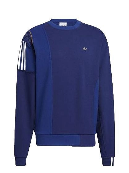 Adidas Originals Contrast Color Stitching Logo Stripe Round Neck Long Sleeves Blue - Multi-color