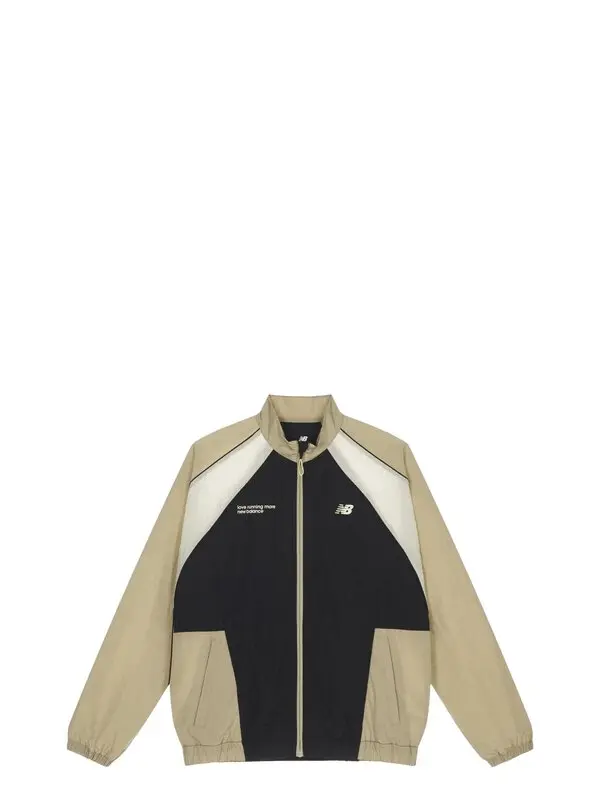 NEW BALANCE Color Block Woven Zip-up Windbreaker Jacket - Beige/black/white