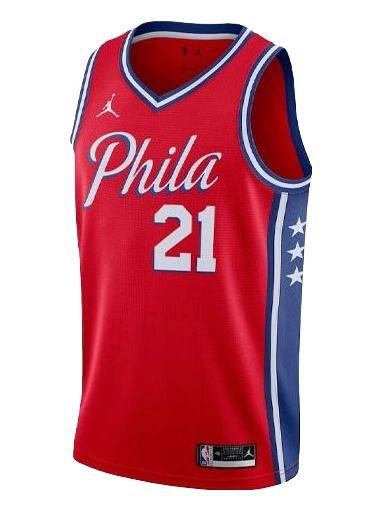JORDAN X Nba Philadelphia 76ers Joel Embiid #21 Jersey - Red/multi-color
