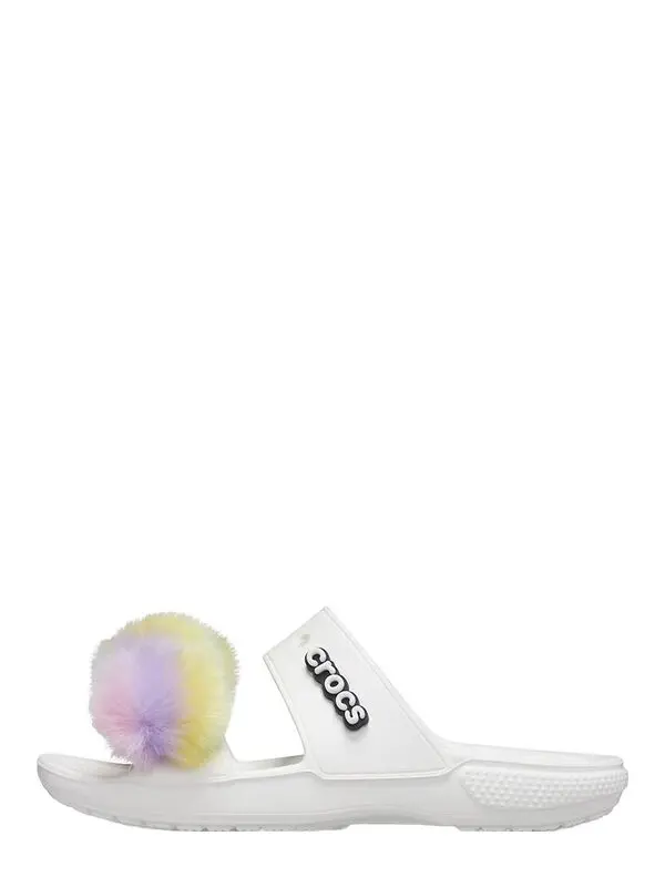 CROCS Classic Fur Sure 2 Strap Sandals - White