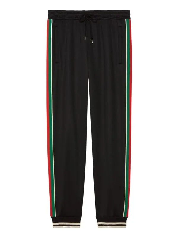 Gucci Tapered Webbing-trimmed Stretch-jersey Sweatpants - Black