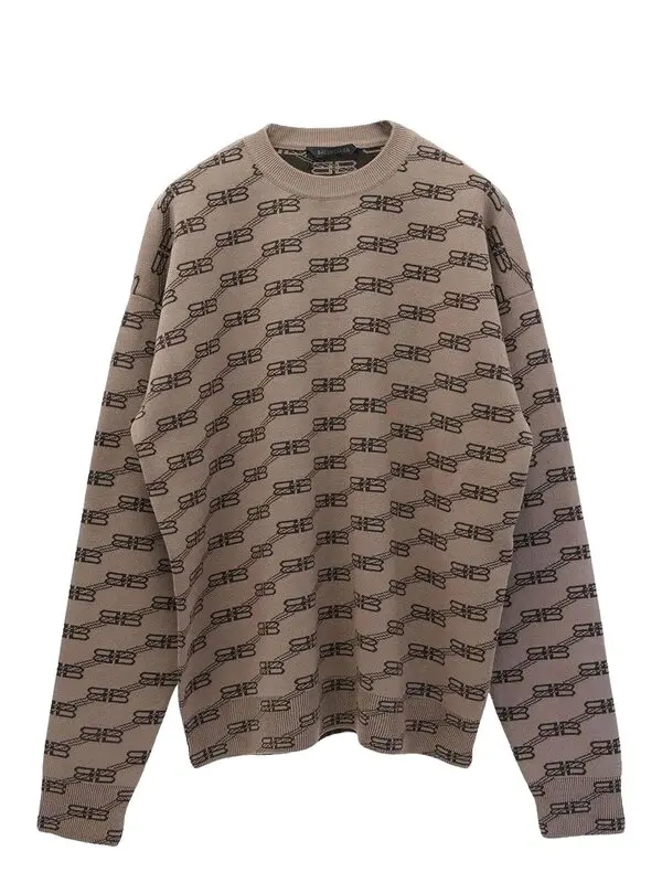 Balenciaga Bb Allover Crewneck Knit Sweater - Beige