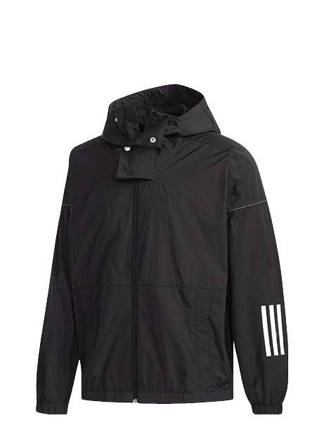 Adidas Sporty Hooded Jacket With Logo Detail - Black
