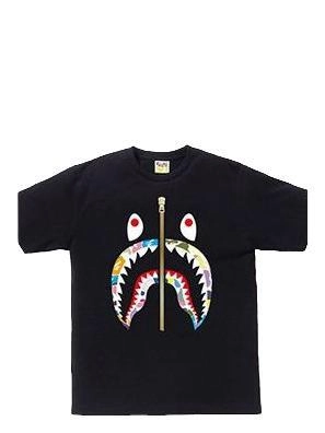 A BATHING APE Half Zip Shark Face T-shirt - Black