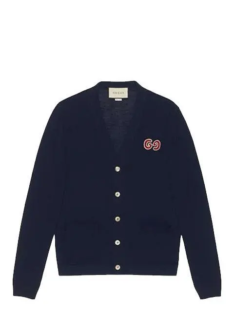 Gucci Gg Embroidered Wool Cardigan - Blue