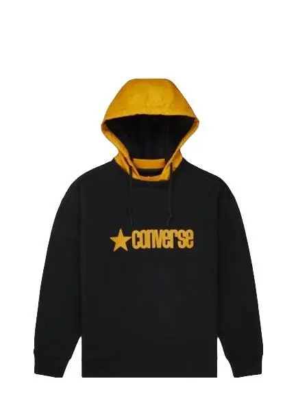 CONVERSE Logo Letter Hooded Sports Sweater - Black