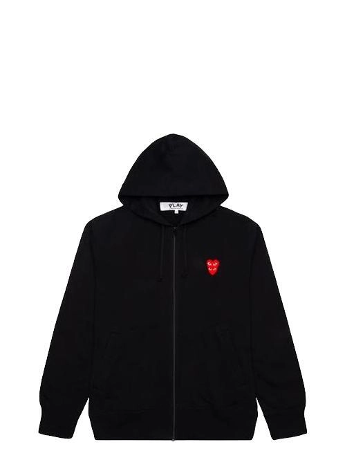 Play Comme Des Garcon Double-heart Zip-up Hoodie - Black