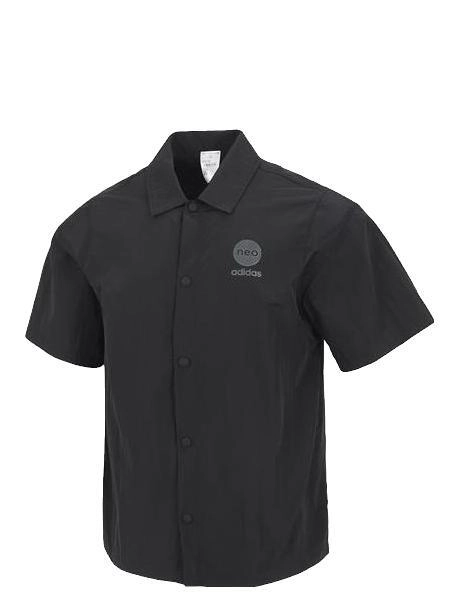 Adidas Neo Solid Color Alphabet Logo Printing Athleisure Casual Sports Lapel Short Sleeve Shirt Black - Default Color