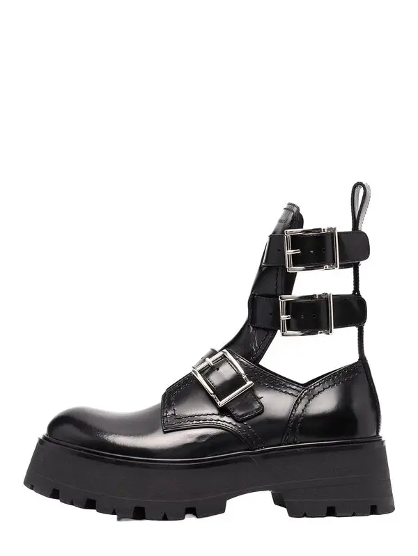 Alexander McQueen Flat Rubber Boots With Buckle Detailing - Black