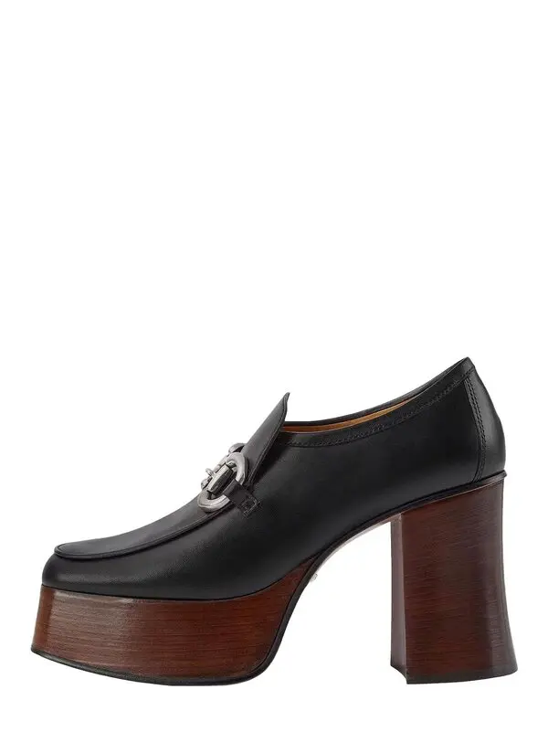 Gucci Platform Horsebit Loafers - Black/silver/brown