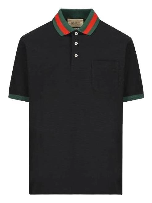 Gucci Cotton Piquet Polo With Web Collar - Black