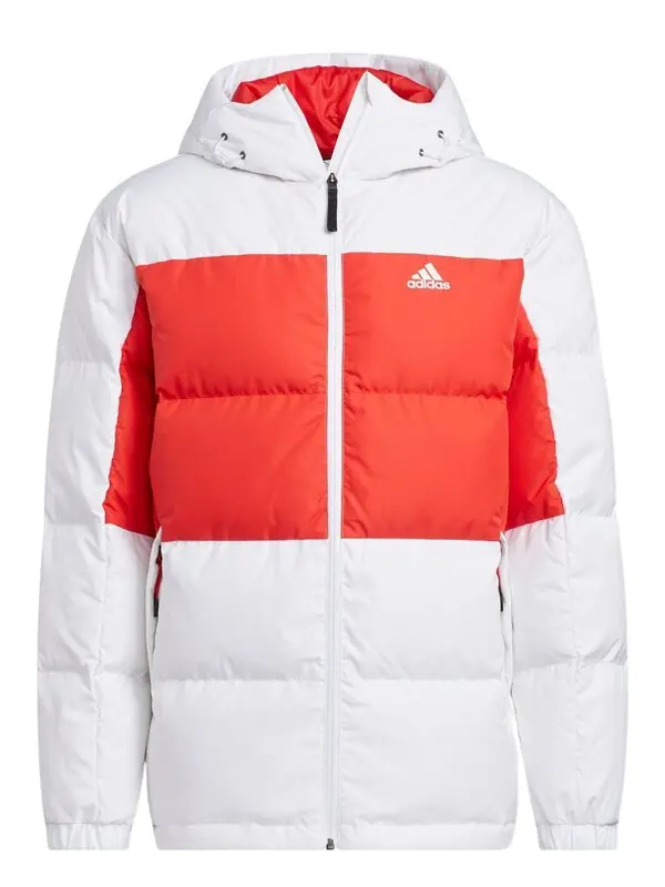 Adidas Colorblock Hooded Down Jacket - White/red